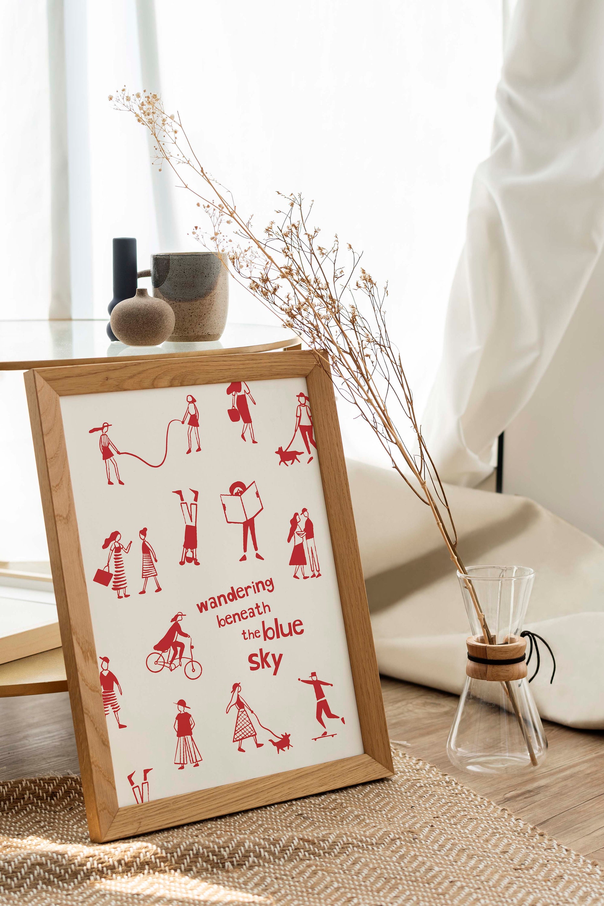 Trendy Red Poster – Exhibition Wall Art – Red Hand Drawn Sketch ...