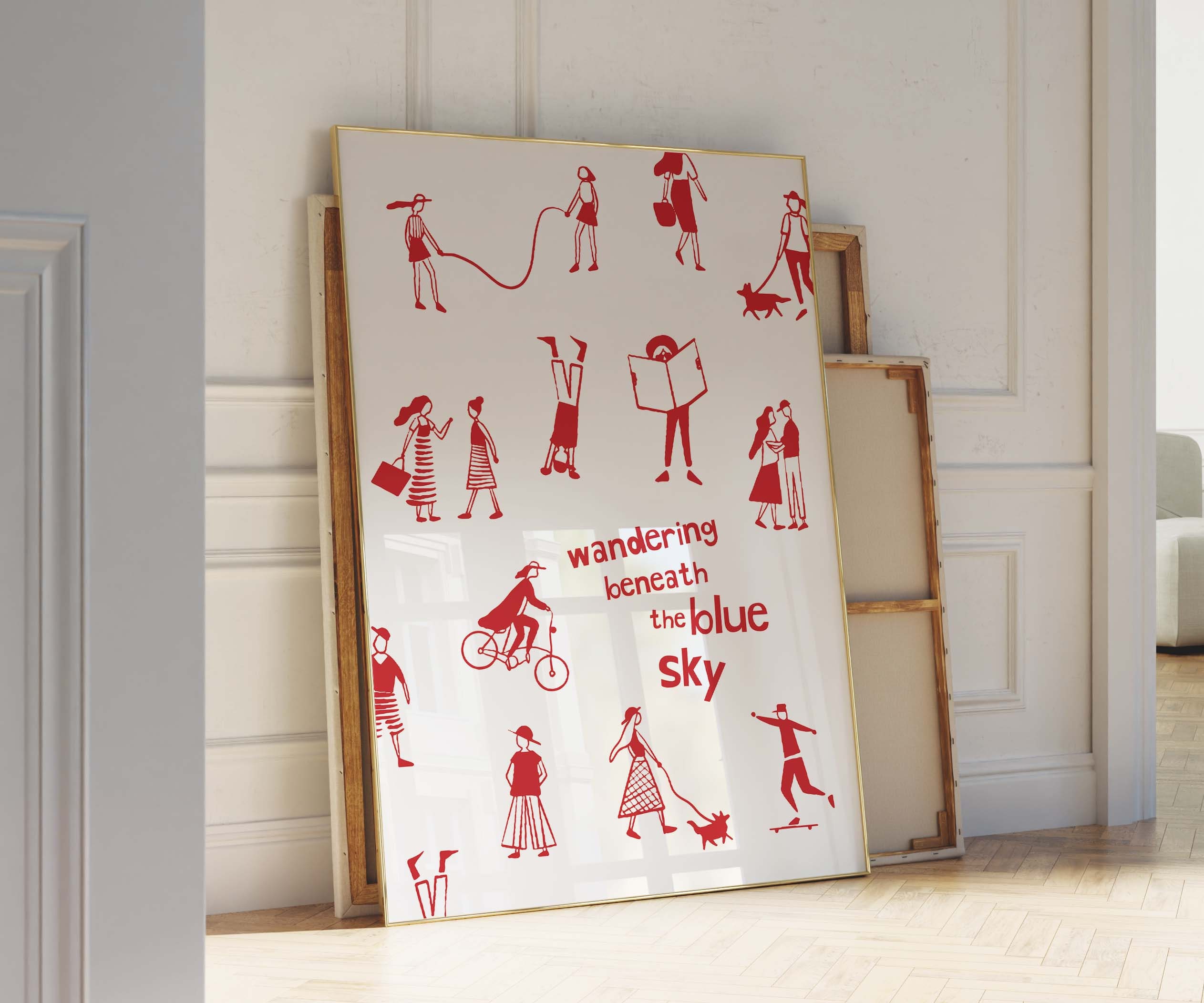 Trendy Red Poster – Exhibition Wall Art – Red Hand Drawn Sketch ...