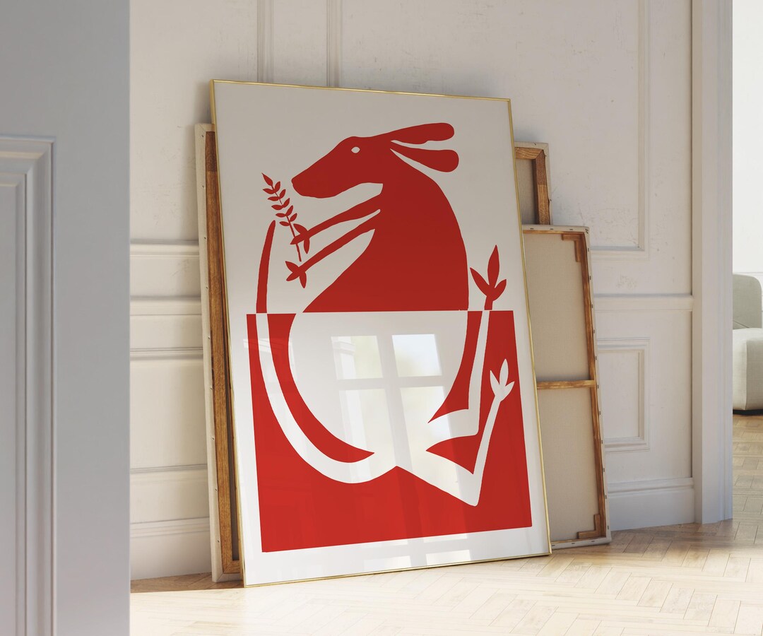Red Wall Art – unique Red Print – illustration Linocut Art – Funky Wall ...