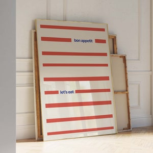 Red Kitchen Print, Bon Appetit Wall Art, Red Striped Poster, Cute ...
