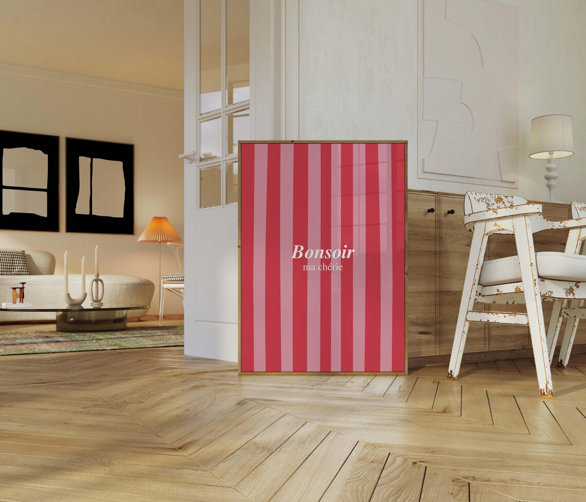 Pink Striped Poster – pink Red Striped Art Print – Joyful Preppy Room ...