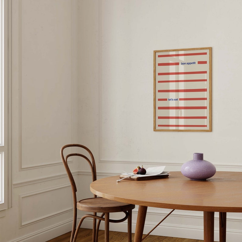 Red Kitchen Print, Bon Appetit Wall Art, Red Striped Poster, Cute ...
