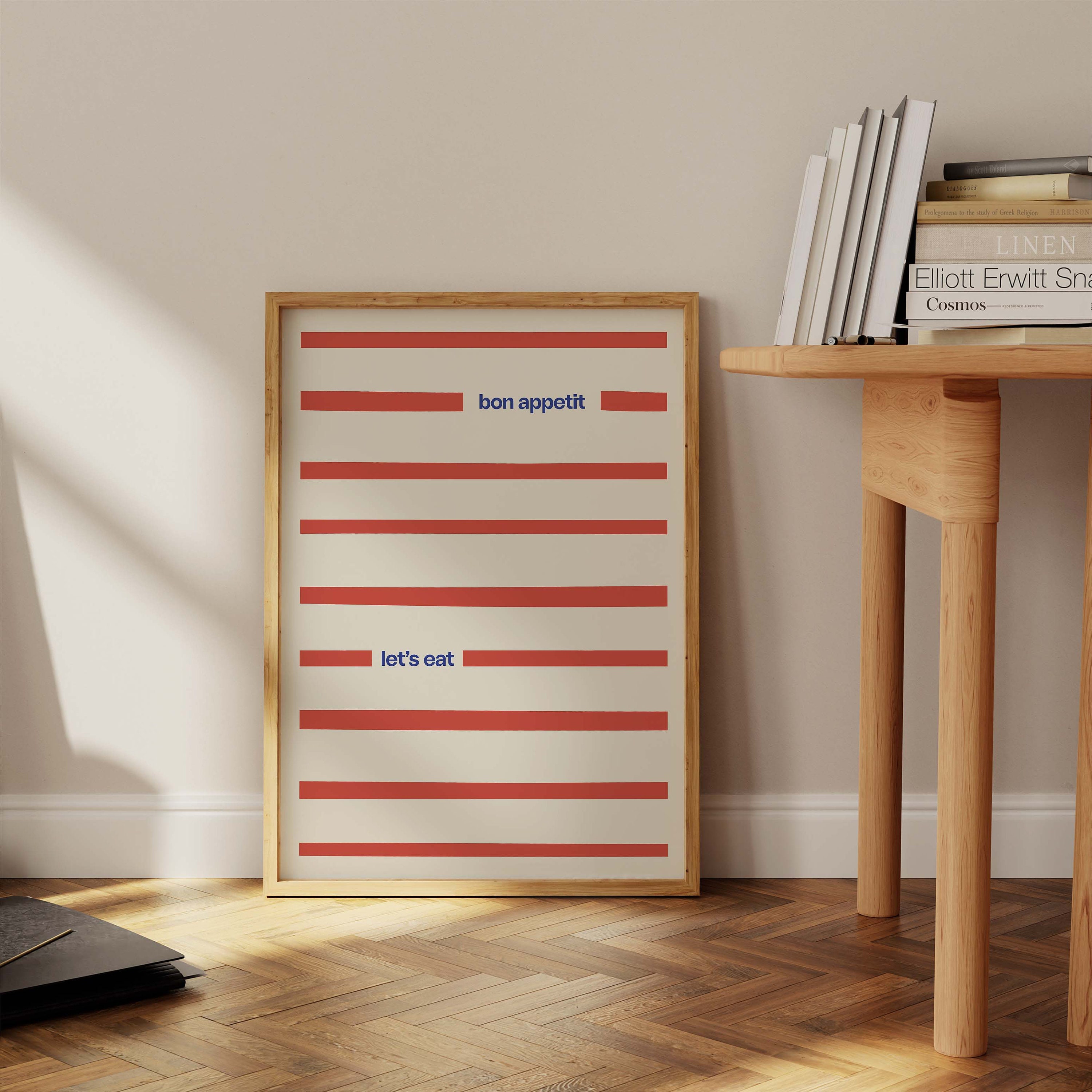 Red Kitchen Print, Bon Appetit Wall Art, Red Striped Poster, Cute ...
