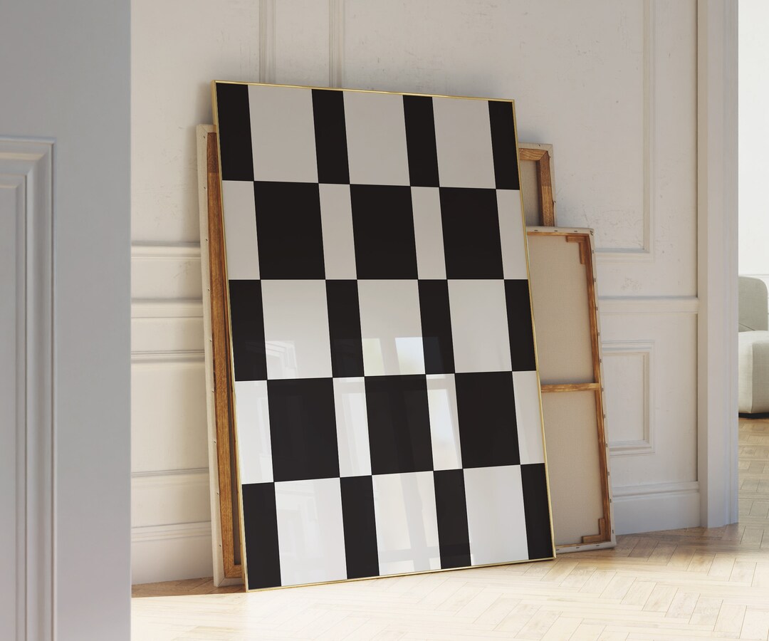 Checkered Art black and White Checkered Print above Bed Art Extra Large ...