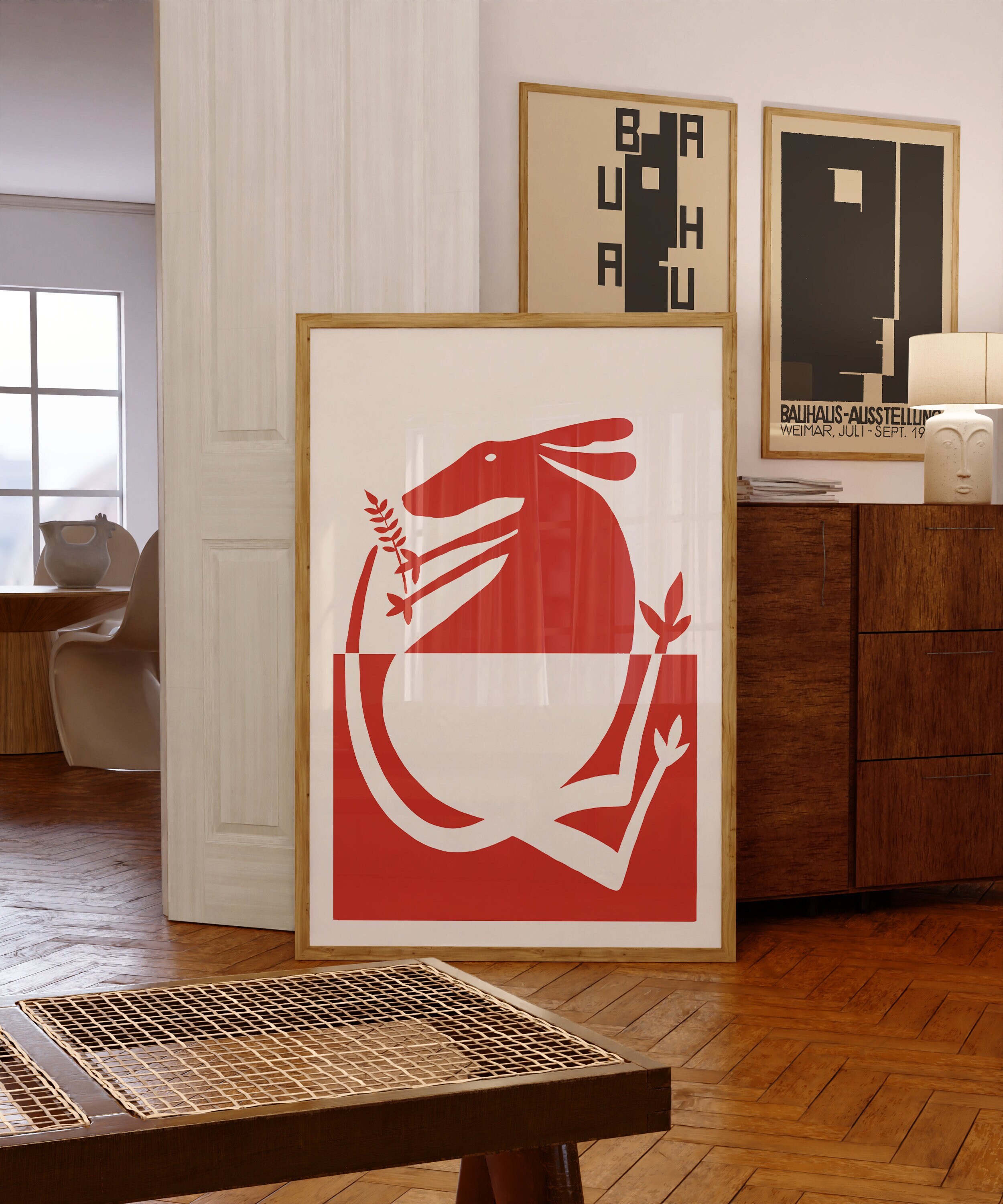 Red Wall Art – unique Red Print – illustration Linocut Art – Funky Wall ...