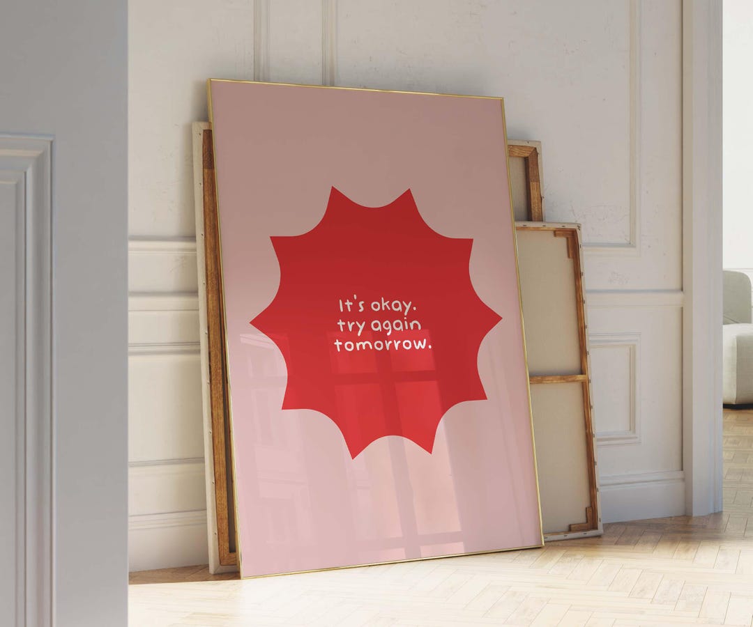Pink Inspirational Poster – Red Pink Wall Art – try Again Tomorrow ...