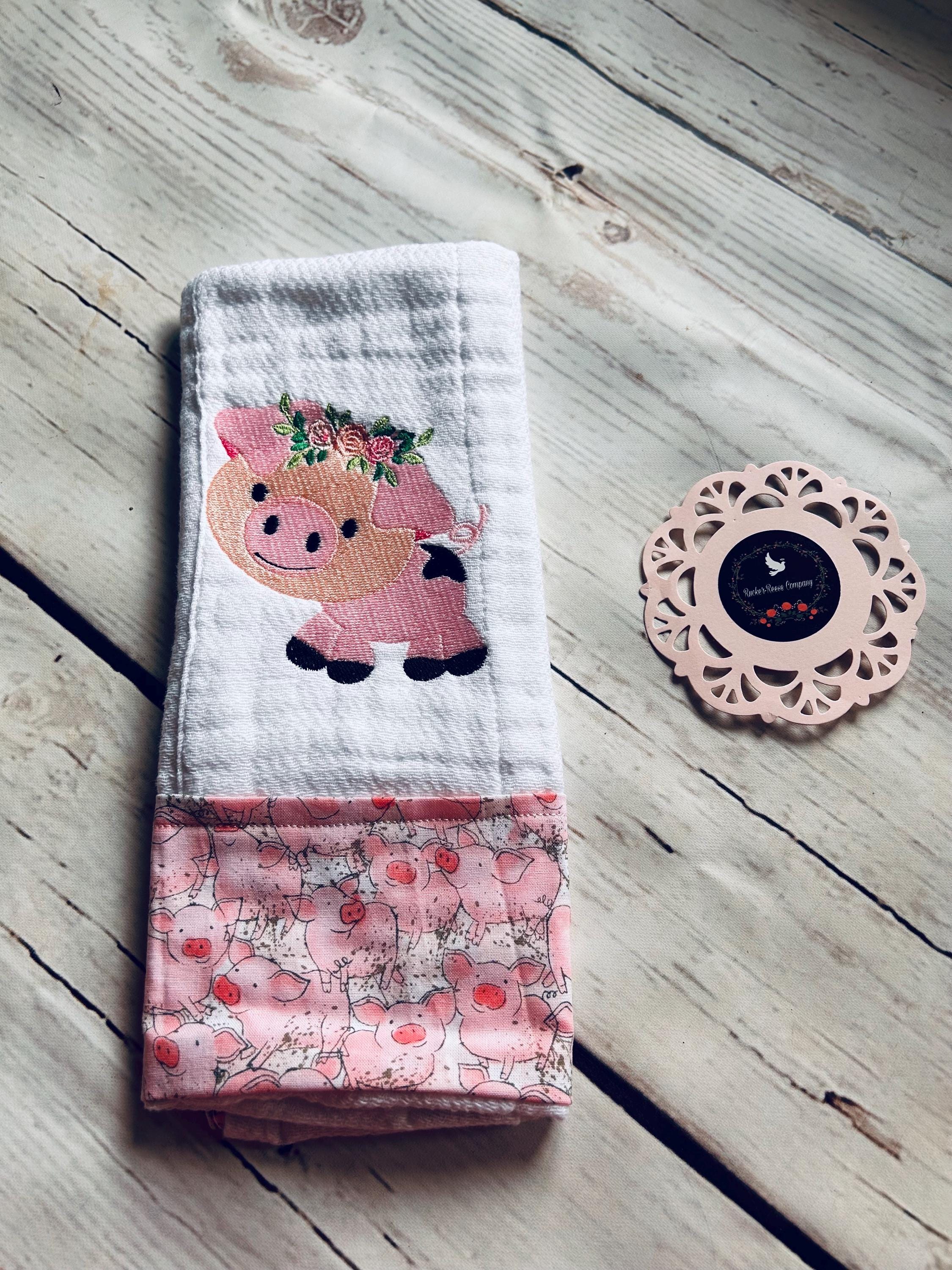 Farm Animal Burp Cloths: Cow With Floral Crown Machine Embroidered ...