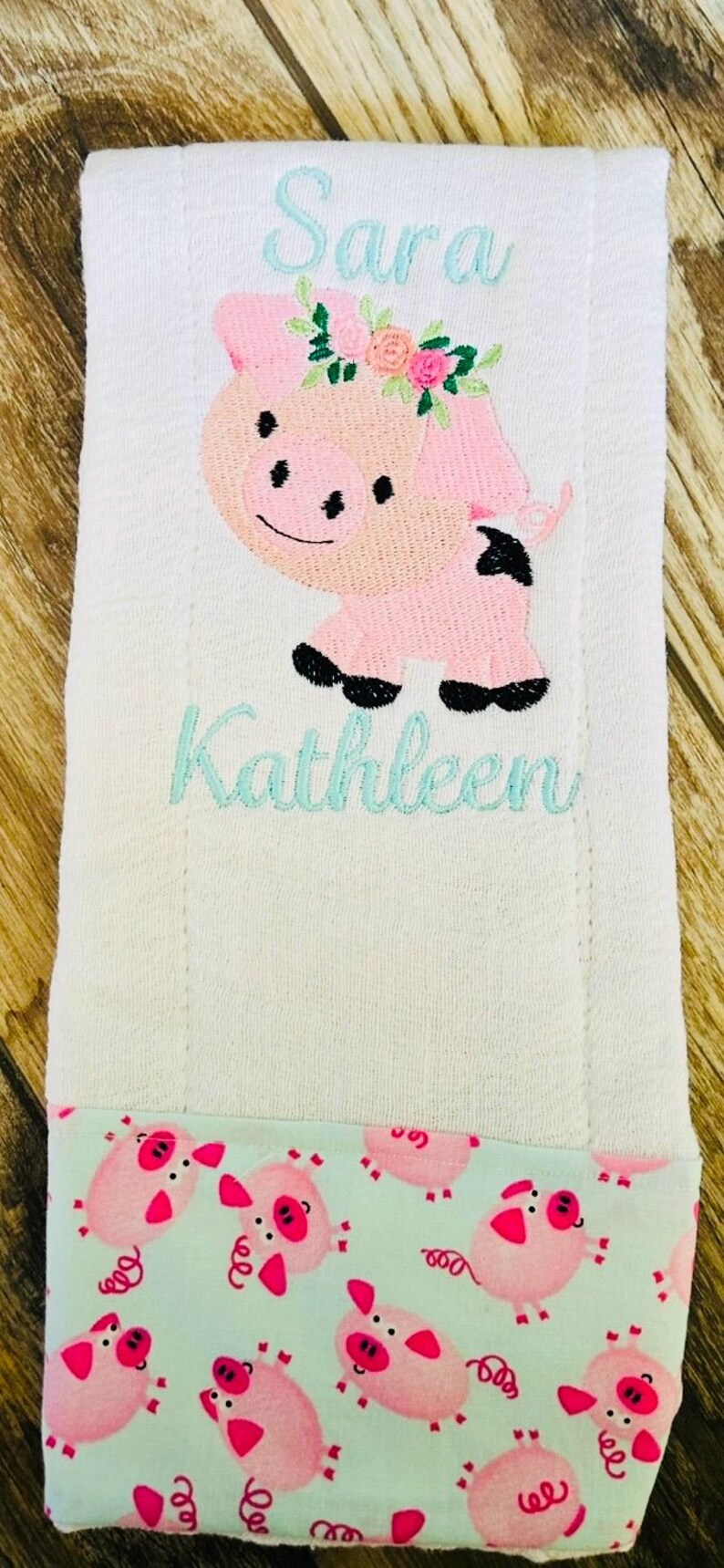 Farm Animal Burp Cloths: Cow With Floral Crown Machine Embroidered ...