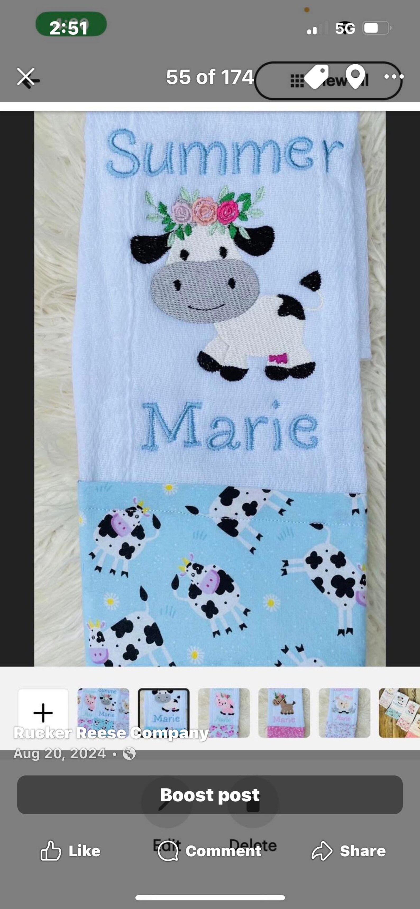 Farm Animal Burp Cloths: Cow With Floral Crown Machine Embroidered ...