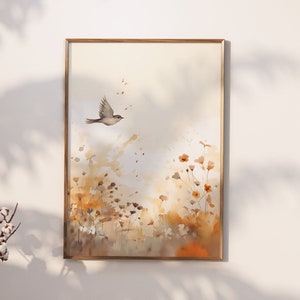 Bird and Wildflowers Printable Poster / Naturecore Watercolor Painting ...
