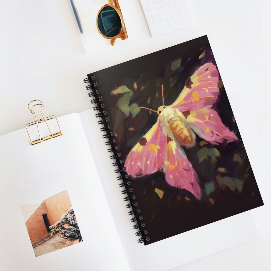 Rosy Maple Moth Spiral Notebook, Pink and Yellow Moth Aesthetic Journal ...