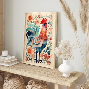 Rooster Folk Art Print / Scandinavian Norwegian Folk Art Chicken ...
