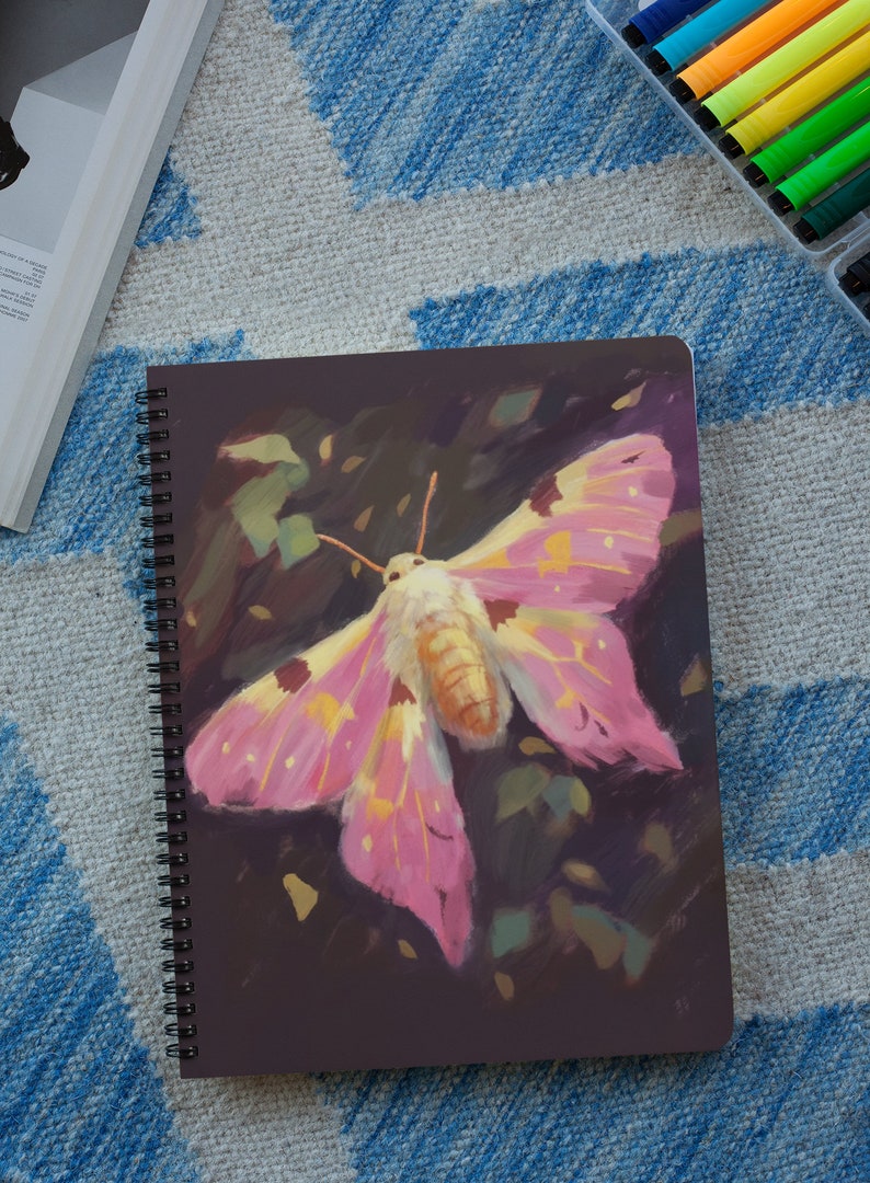 Rosy Maple Moth Spiral Notebook, Pink and Yellow Moth Aesthetic Journal ...