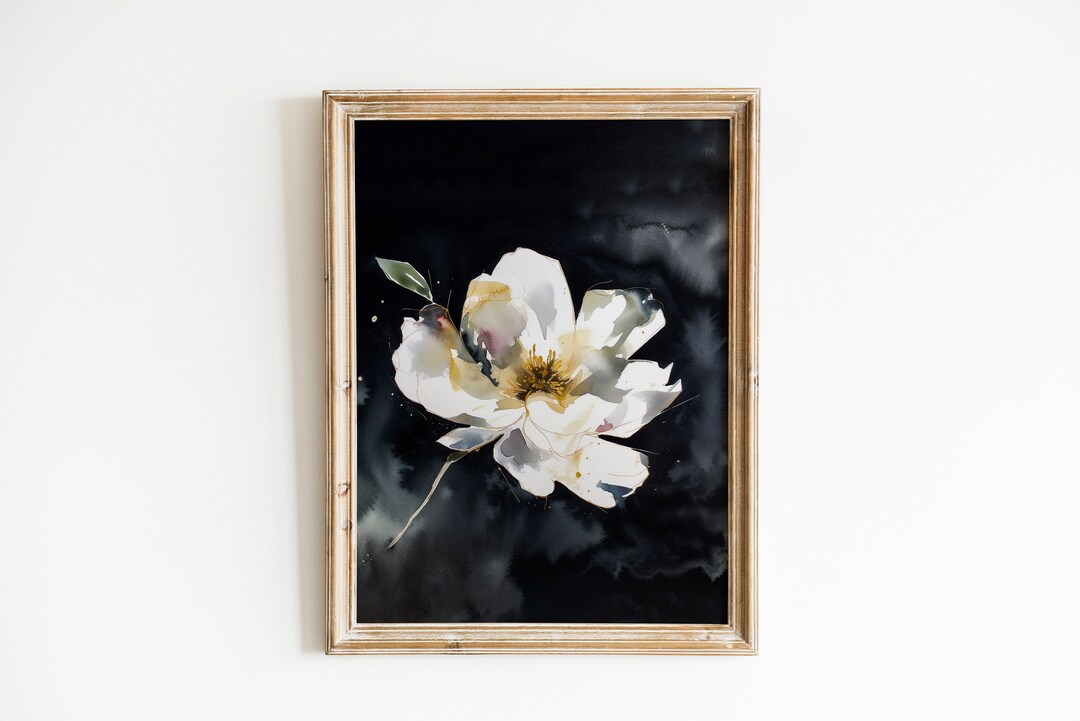 Dark Whimsigoth Flower Painting / Black and White Feminine Gothic ...
