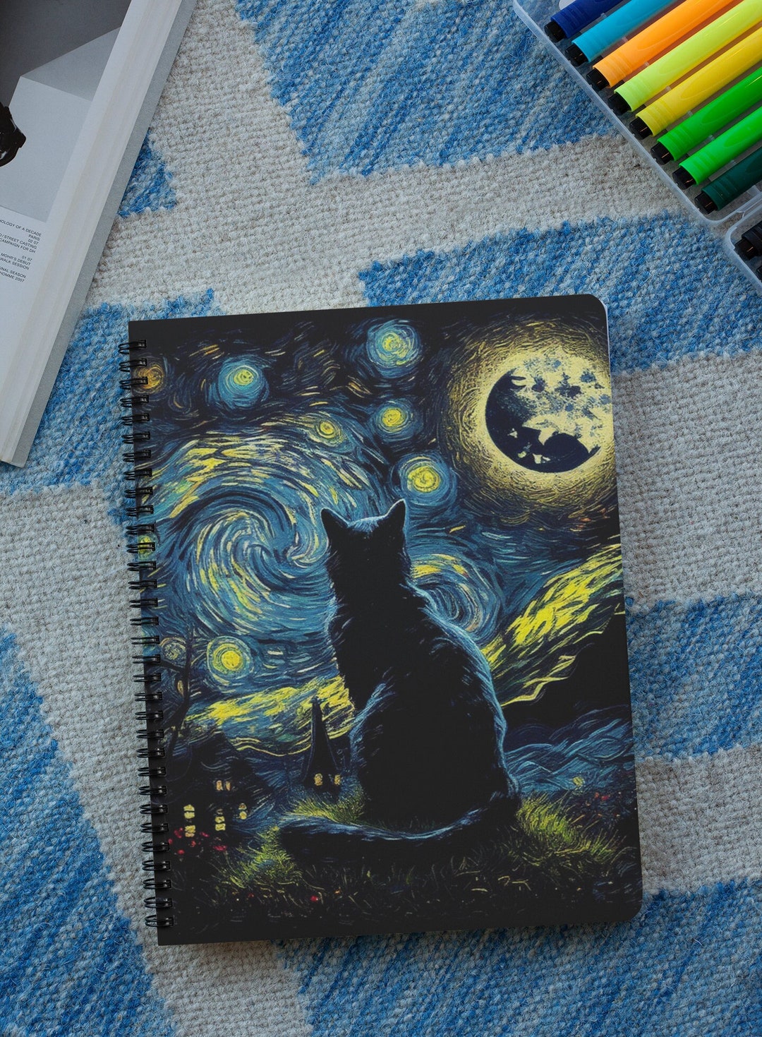 Black Cat Journal, Lined Journal, Cat Spiral Notebook, Witchy Cat ...