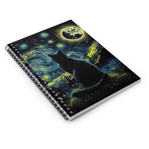 Black Cat Journal, Lined Journal, Cat Spiral Notebook, Witchy Cat ...
