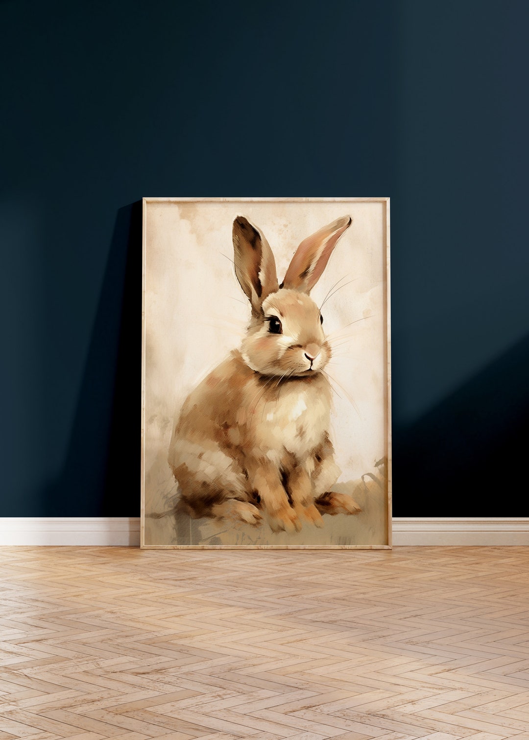 Vintage Bunny Wall Art, Farmhouse Nursery Print, Rustic Animal Digital ...
