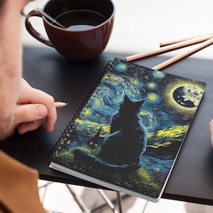 Black Cat Journal, Lined Journal, Cat Spiral Notebook, Witchy Cat ...