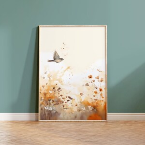Bird and Wildflowers Printable Poster / Naturecore Watercolor Painting ...