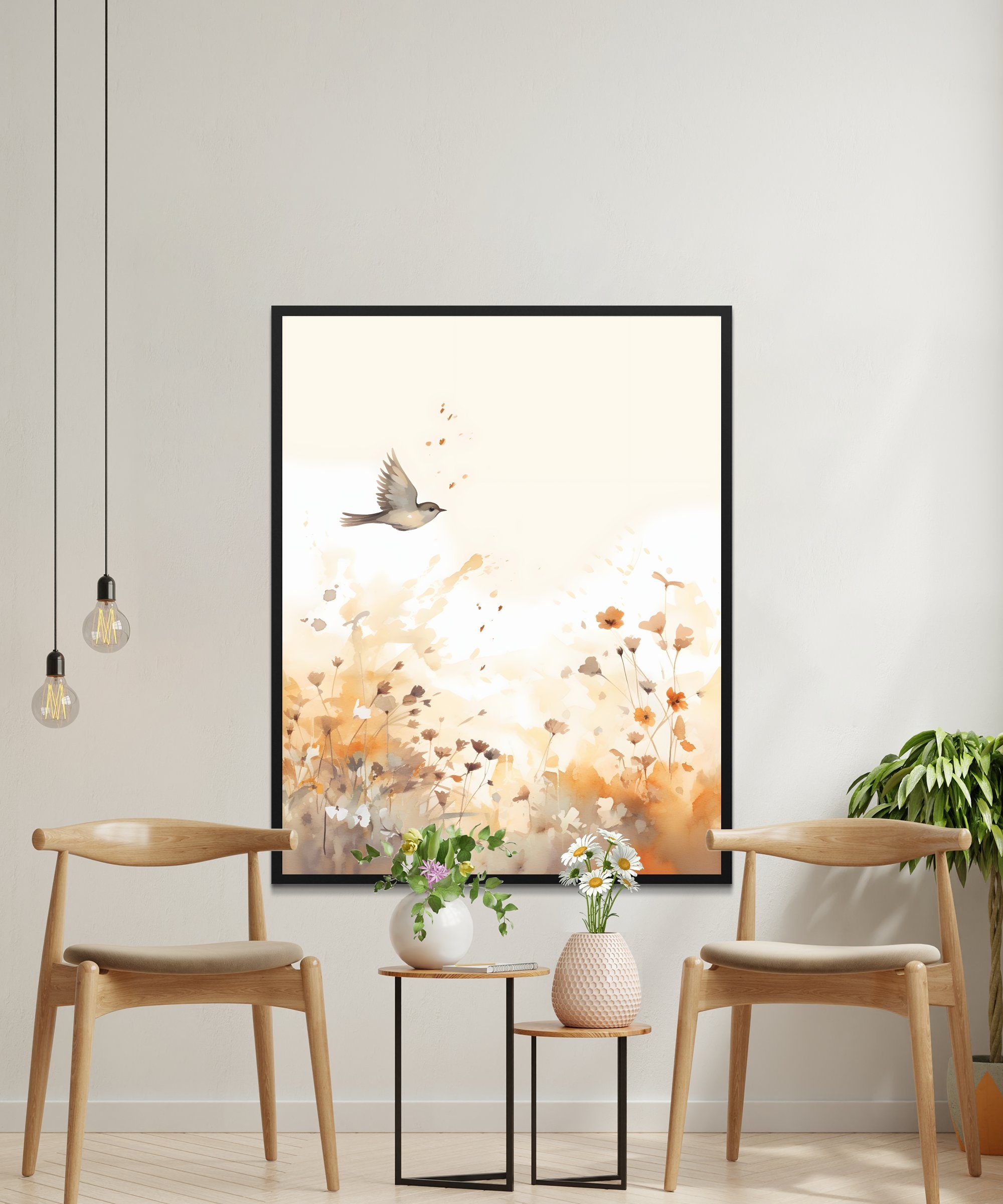 Bird and Wildflowers Printable Poster / Naturecore Watercolor Painting ...