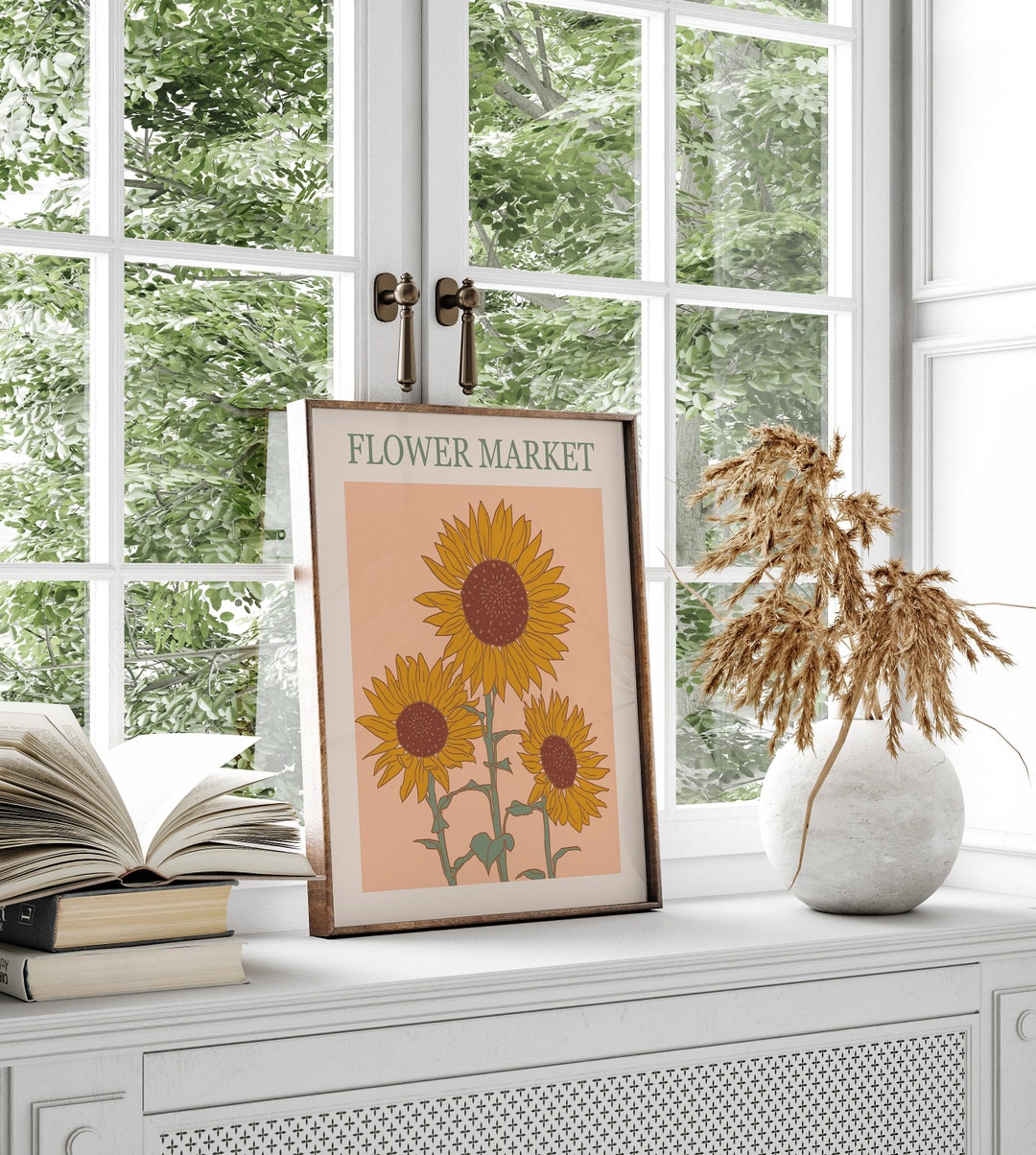 Sunflower Printable Flower Market Poster / Sunflower Bohemian Matisse ...