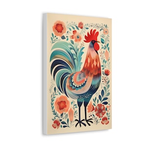Rooster Folk Art Print / Scandinavian Norwegian Folk Art Chicken ...