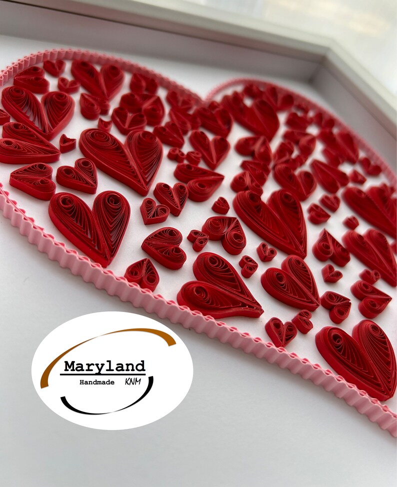 Red Heart Quilling Paper Art, Handmade Framed Wall Decor - Etsy