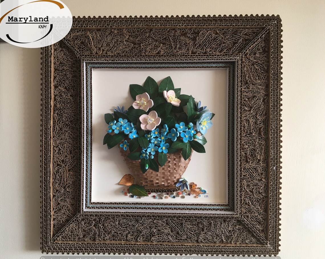Beautiful Vintage Basket of Flowers in Frame From Paper,unique 3D Wall ...
