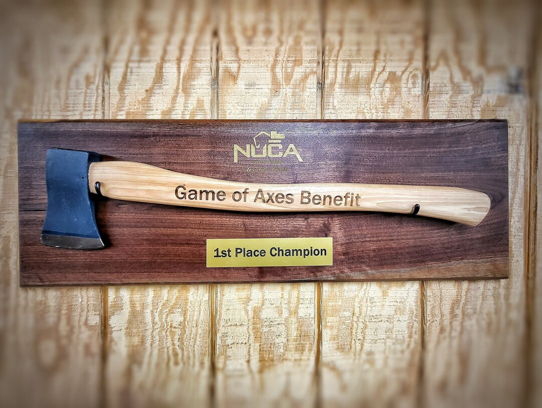 Axe Trophy Plaque, Engraved Axe Award, Walnut Plaque, Company Trophy ...