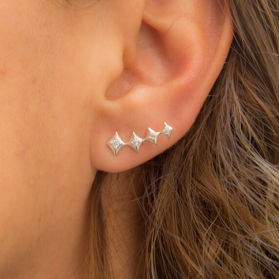 Silver climber stud earrings store