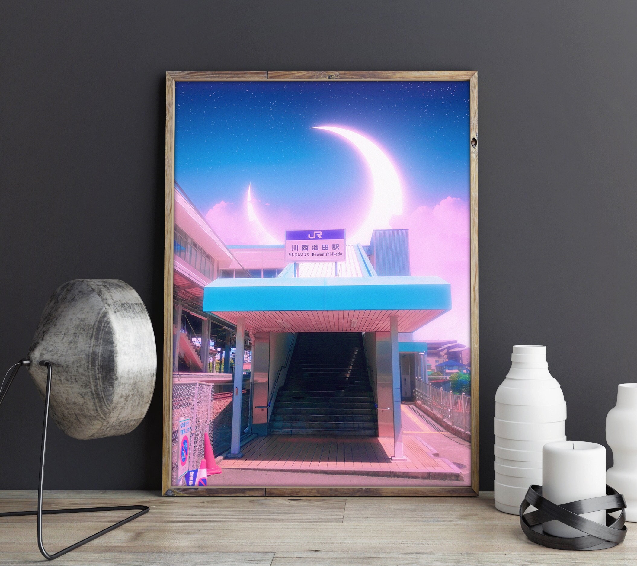 Moon Rise - Japanese Lofi Art Poster: Explore the Futuristic Fusion of ...