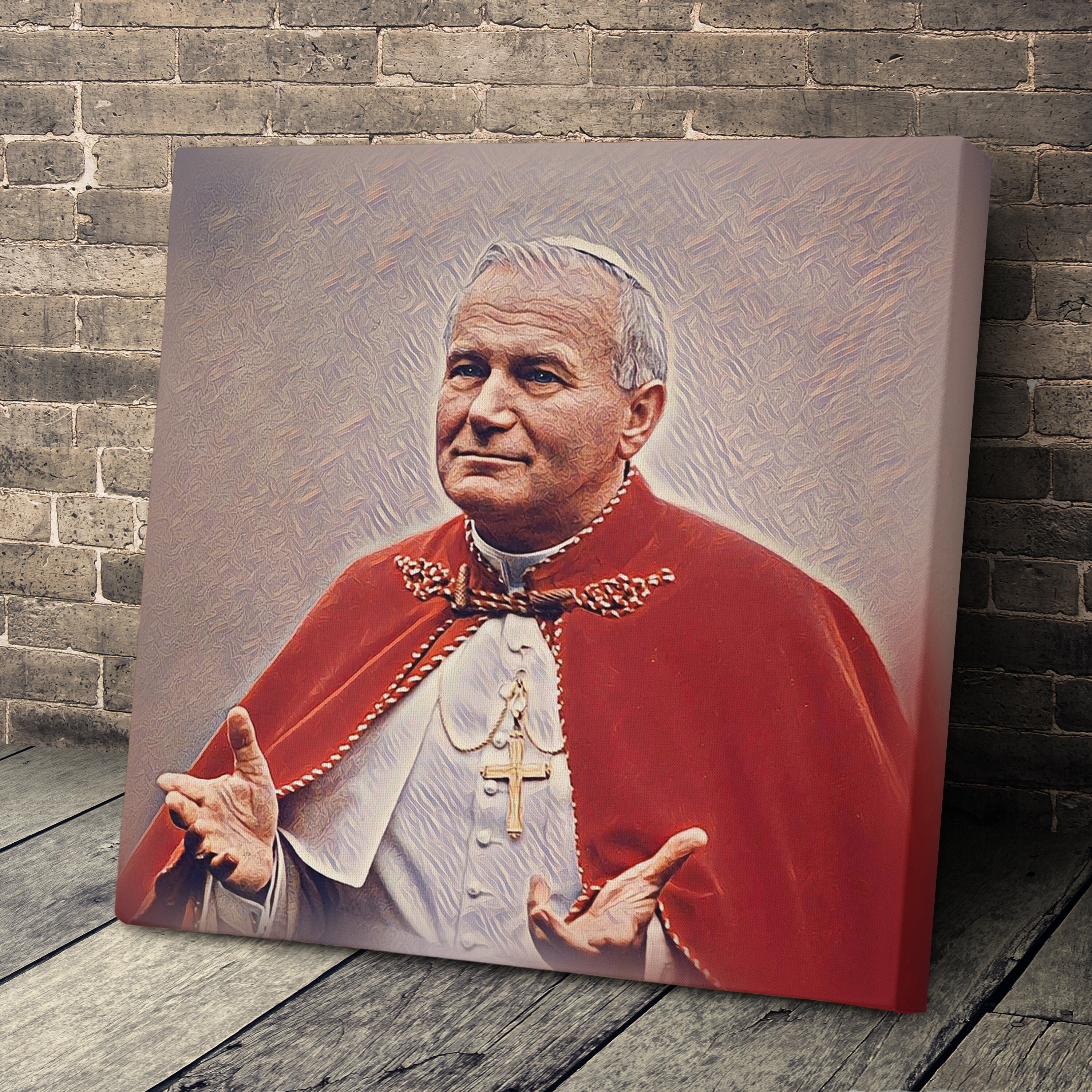 Original Vintage Painting of Pope Saint John Paul II, Religious ...