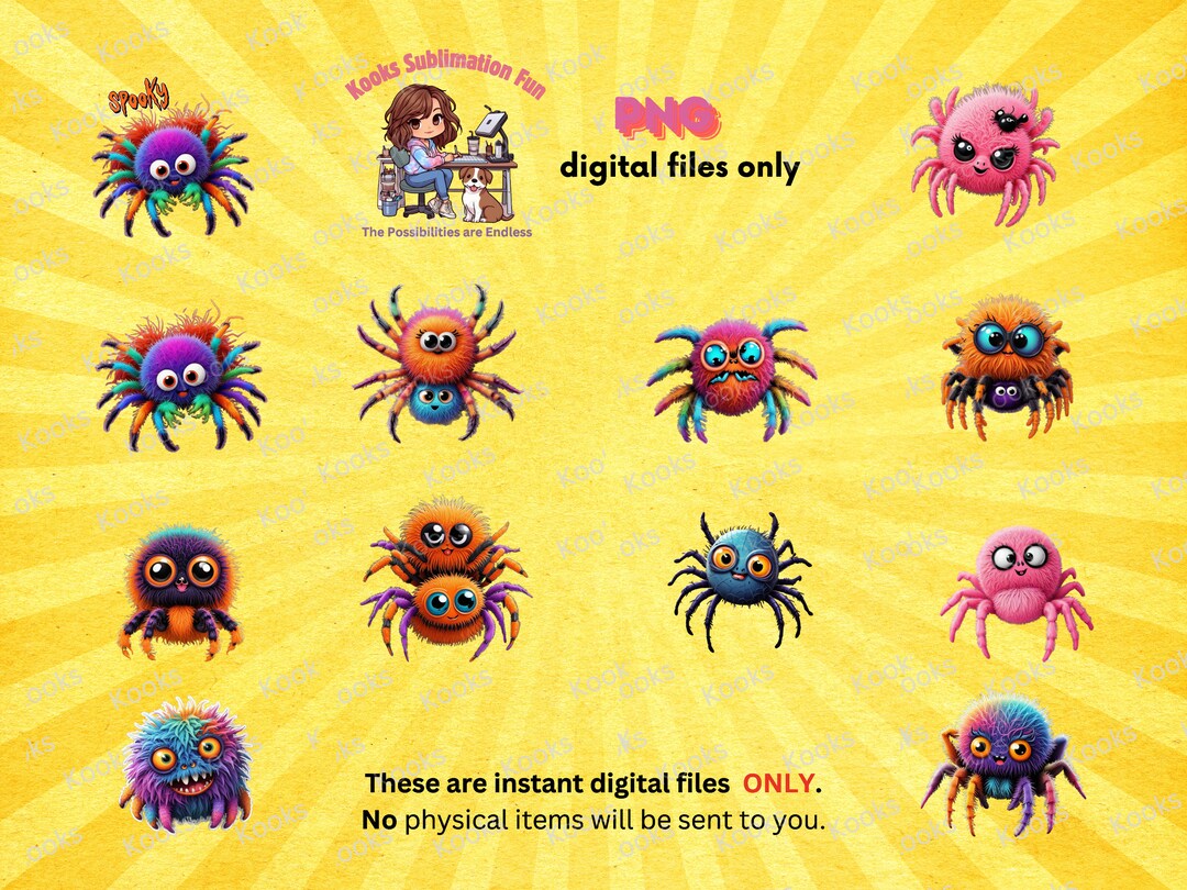 Halloween Clipart, Cute Fuzzy Spiders and Monsters Digital PNG Files - Etsy
