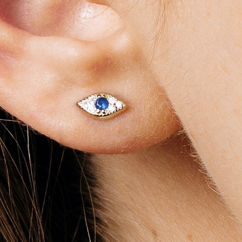 Tiny Evil Eye Stud Earrings CZ Dainty Earrings Eye Silver | Etsy