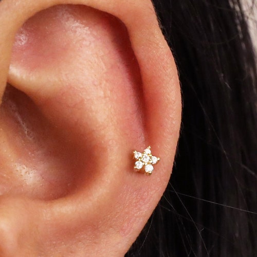 18G Sapphire Tiny Flower Flat Back Labret Stud 925 Sterling - Etsy