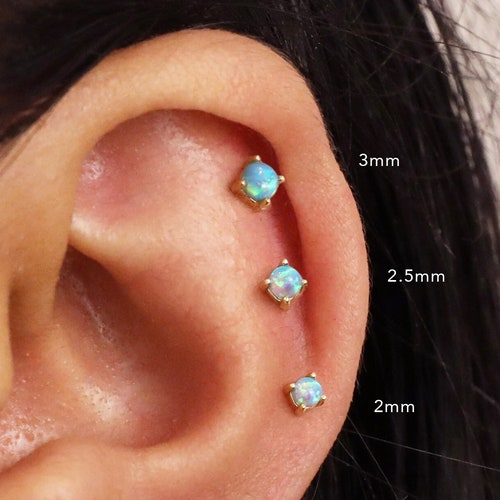 Push in Labret Triangle Opal Flat Back Stud Threadless - Etsy