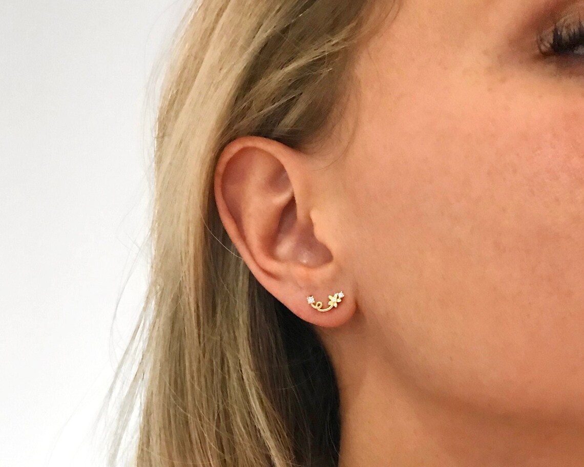 Dainty Flower Ear Climber Gold Ear Climber Flower Ear - Etsy