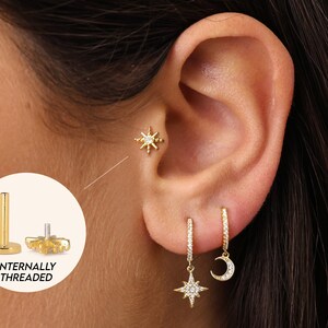 Set of 3 • Tiny Star Flat Back Labret Earring Set • gift for Her • Star ...