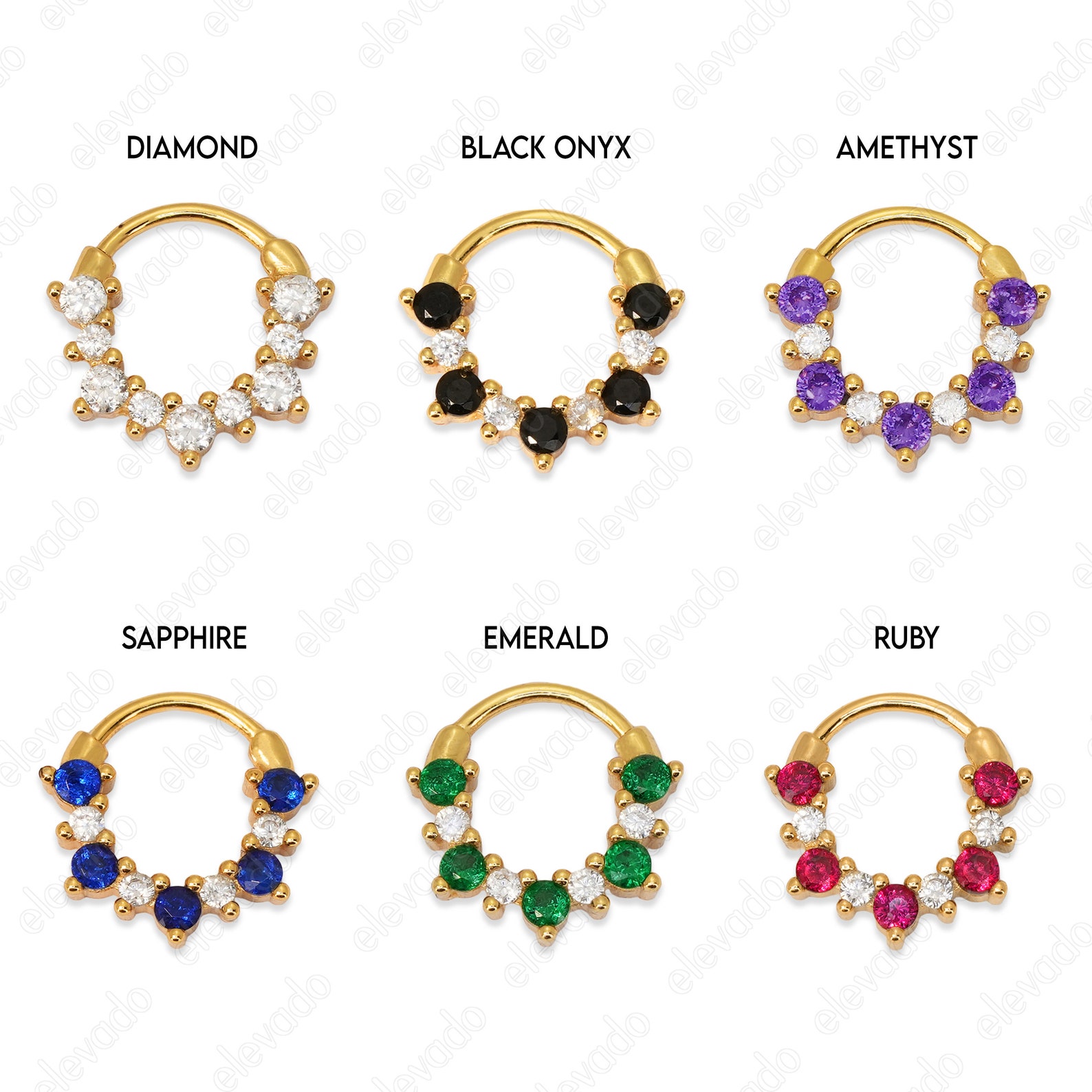 Ruby Diamond Daith Hoop: 18k Gold Plated Sterling Silver Conch Earring ...