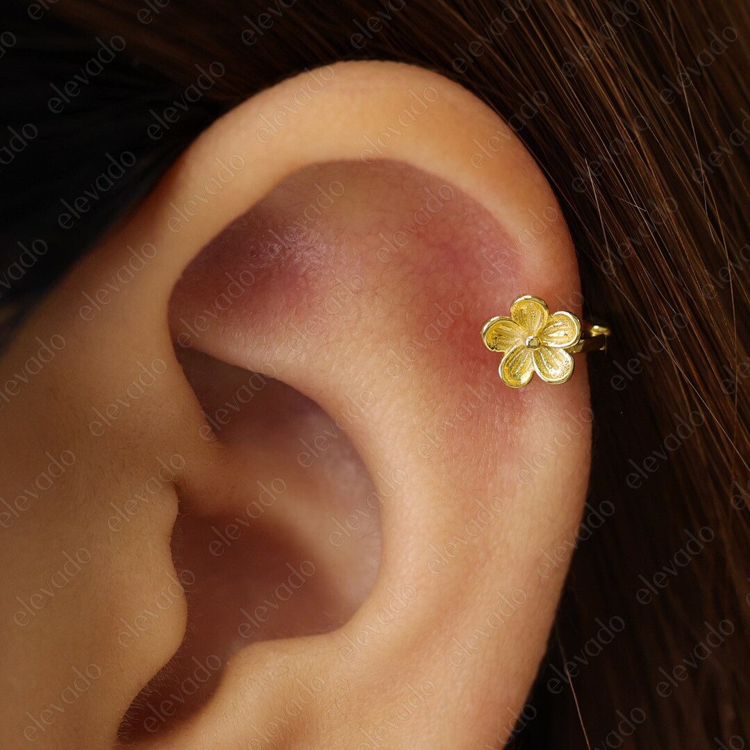 Tiny Flower Helix Hoop Earring • Flower Rook Hoop • Helix Earring ...