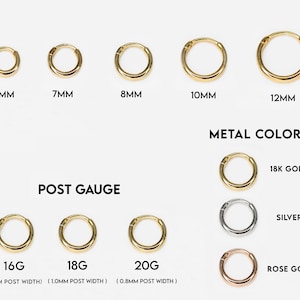 Gold Solid Hoop Earring, Nose Ring, Conch Hoop, Septum Ring, 16G/18G ...