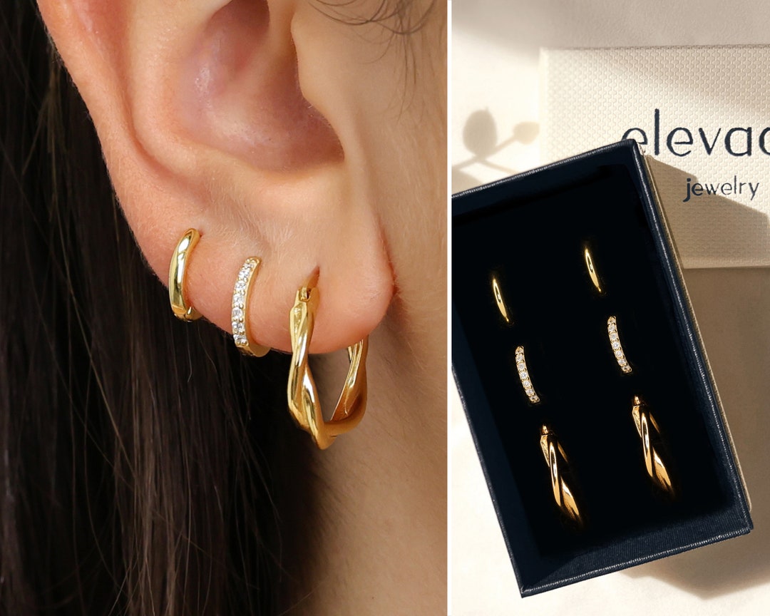 Twisted Huggie Hoop Stack Earring Gift Set • Huggie Hoop Earrings ...