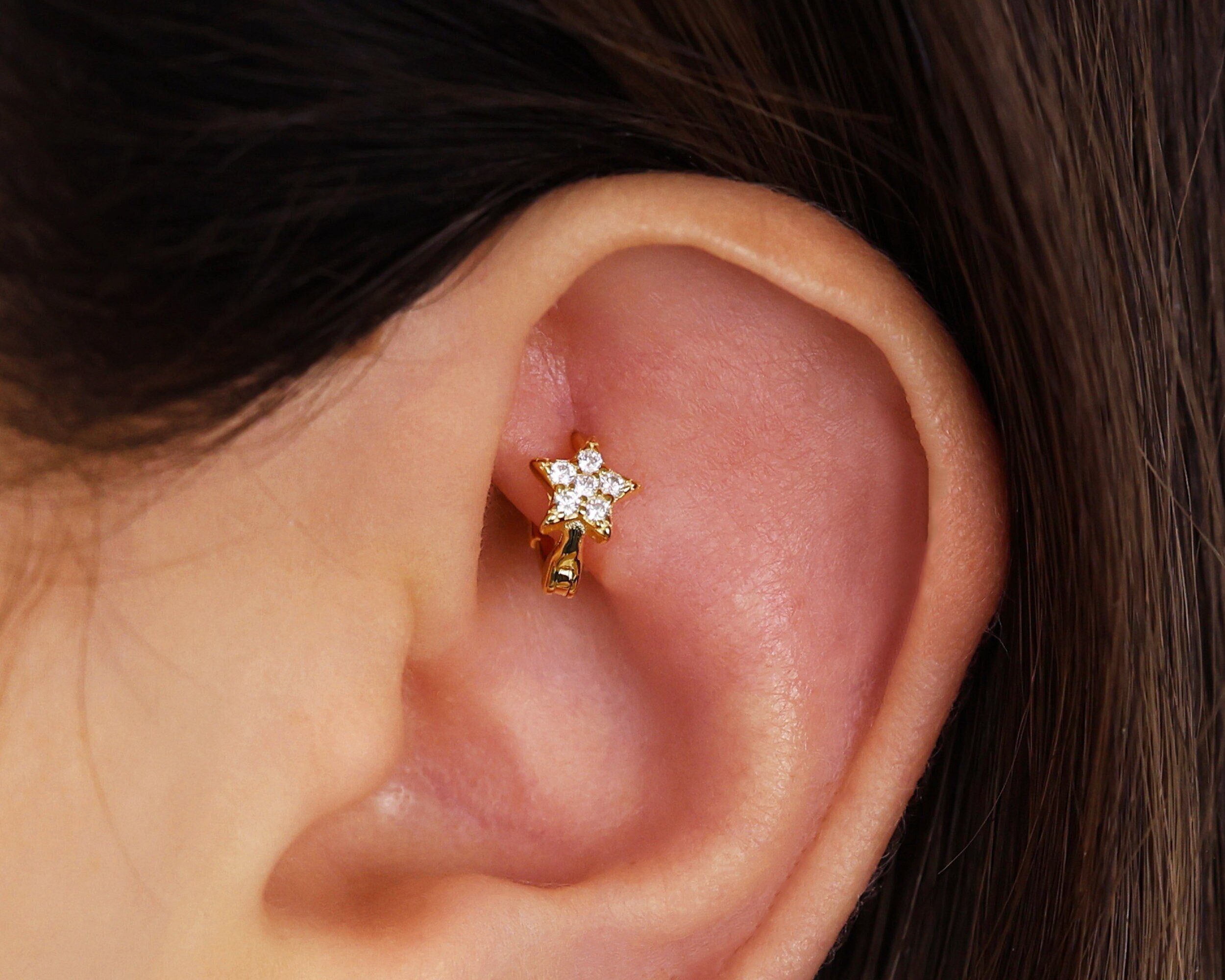 Dainty Star Rook Hoop Earring • 18k Gold Plated, Helix Cartilage ...
