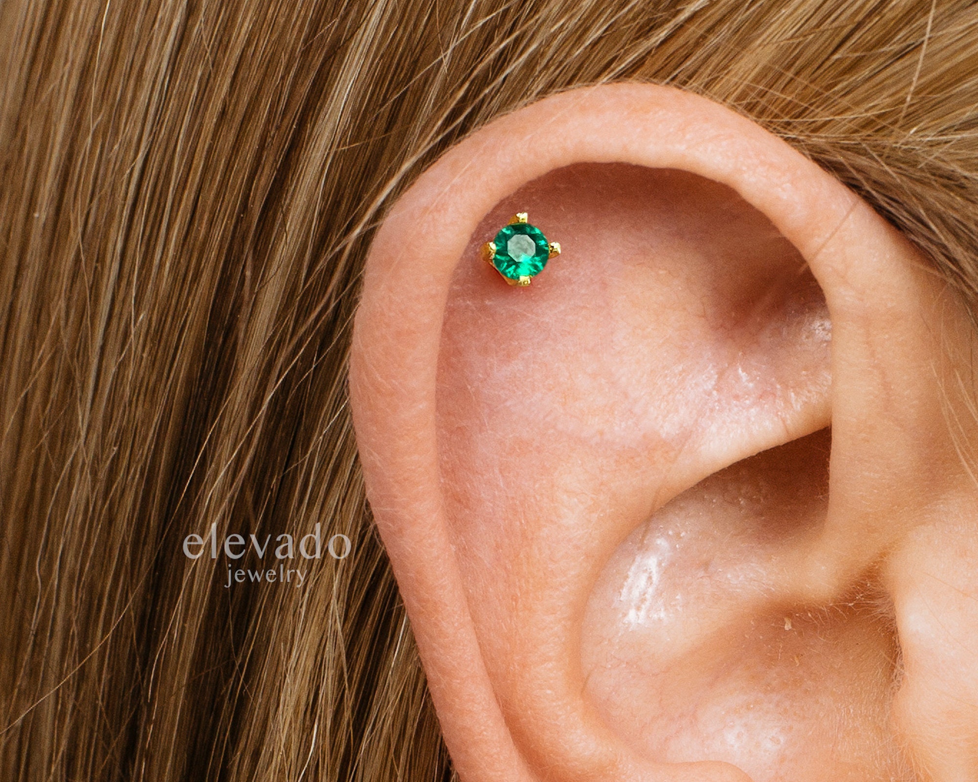 18G/16G Gold Emerald Threadless Push Pin Labret Stud Solid | Etsy