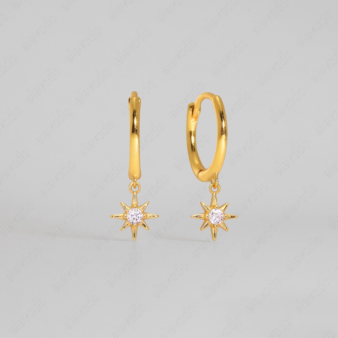 Dainty Star Hoop Gold Star Huggie Hoop Silver Star Hoop Starburst ...