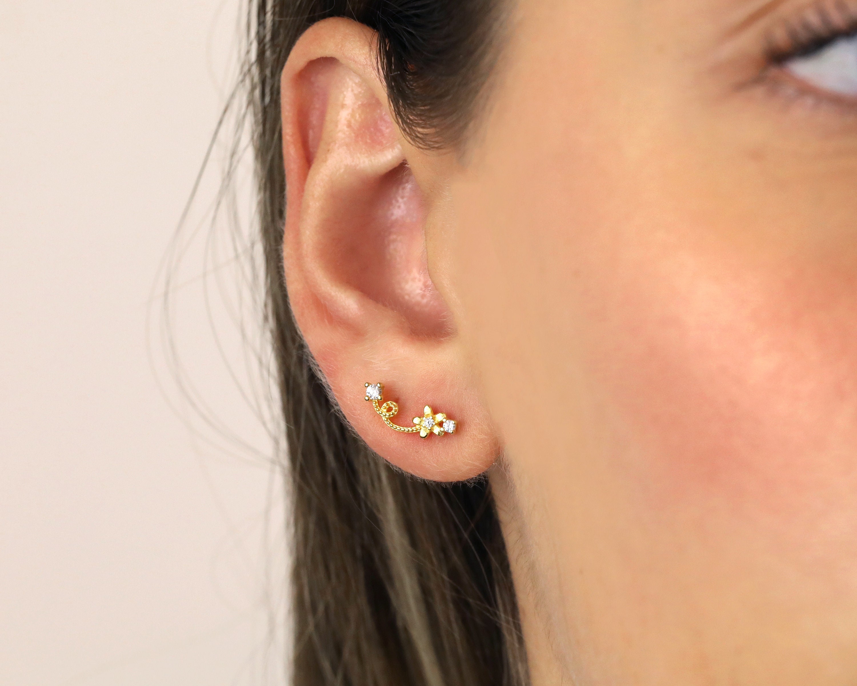 Dainty Flower Ear Climber Gold Ear Climber Flower Ear - Etsy