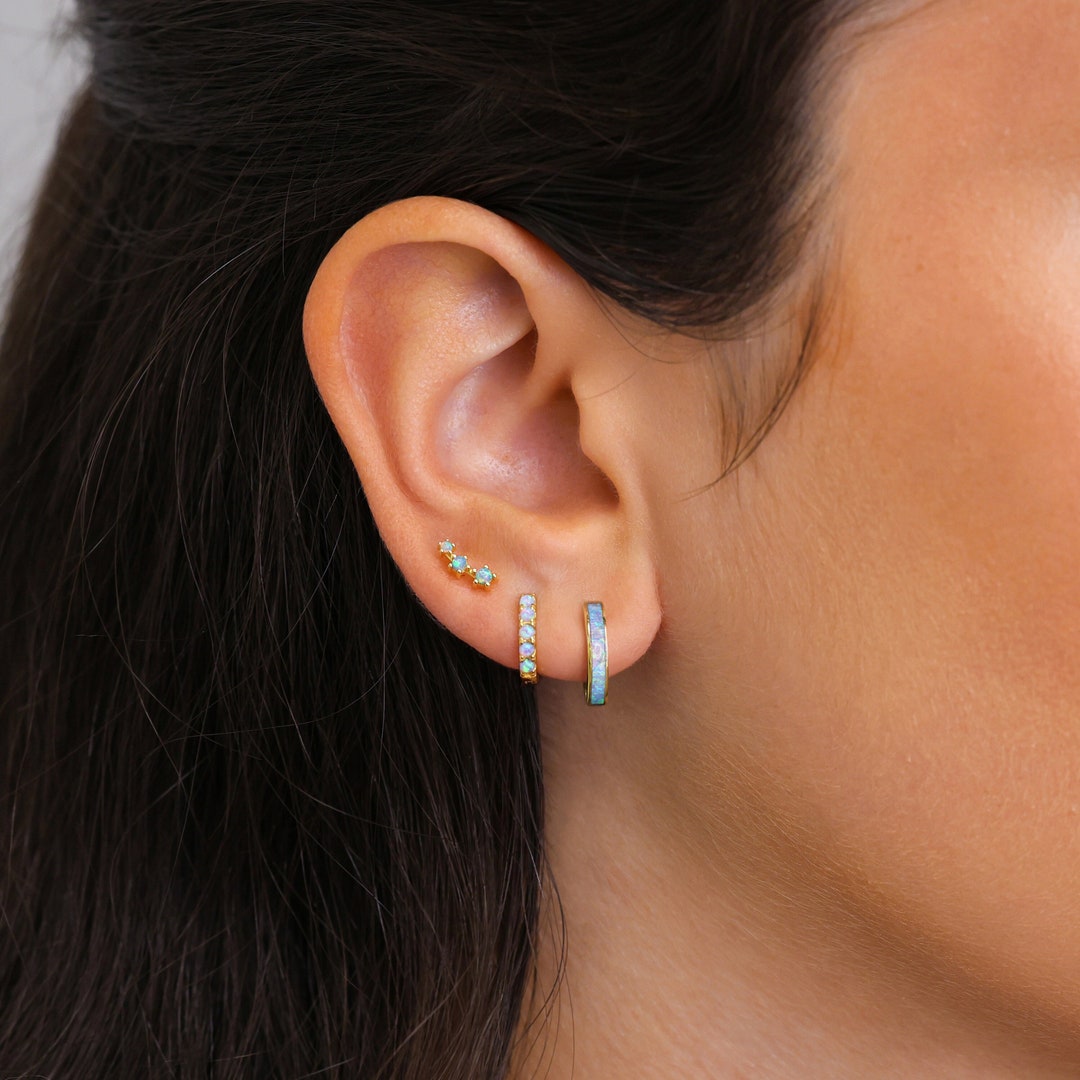 Blue Opal Inlay Huggie Hoop Earring Set • Gift for Her • Bridesmaid ...