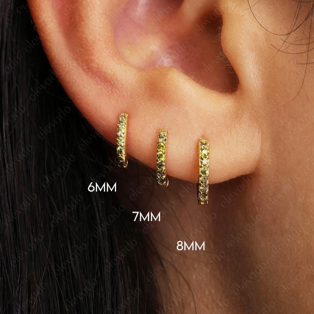 Peridot Huggie Hoop Earrings • Gold Helix Hoop • Cartilage Hoop ...