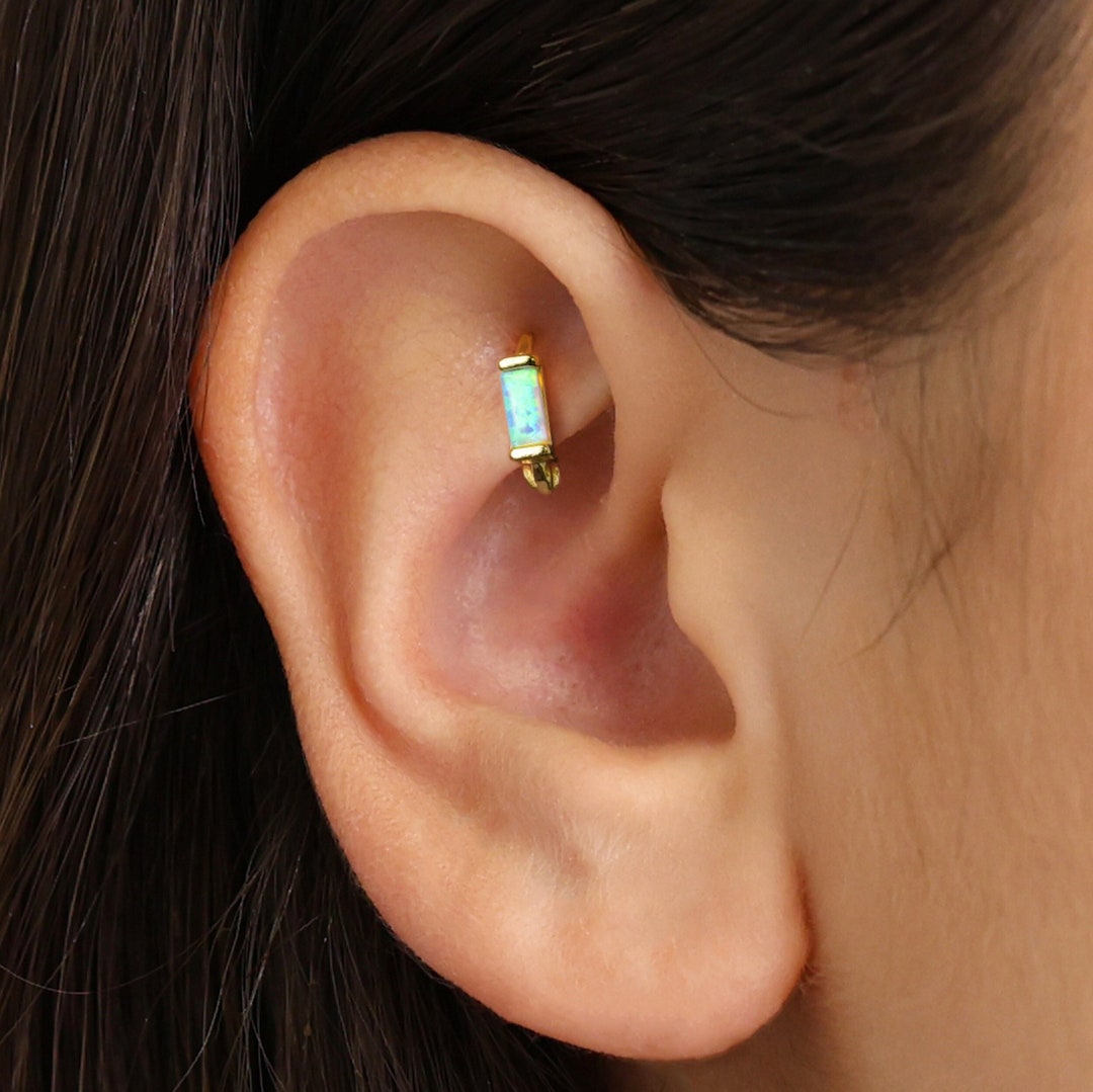 Tiny Iridescent Blue Opal Rook Hoop Earring • Helix Hoop • Rook Earring ...