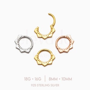 Flower Daith Hoop Earring, 18k Gold Plated Sterling Silver, Conch Hoop ...